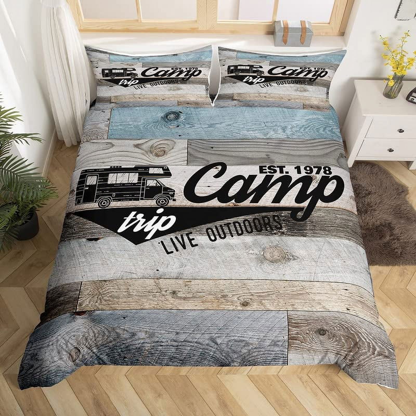 Happy Camping Duvet Cover Set Rustic Farmhouse Style Bedding Set ...