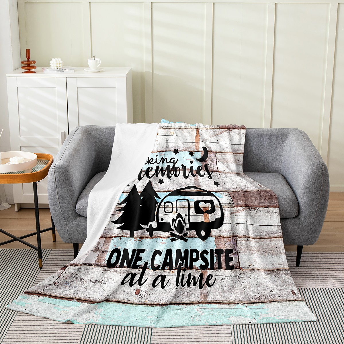 Happy Camping Flannel Blanket,Camper Bed Blanket for Travel Trailers,RV ...