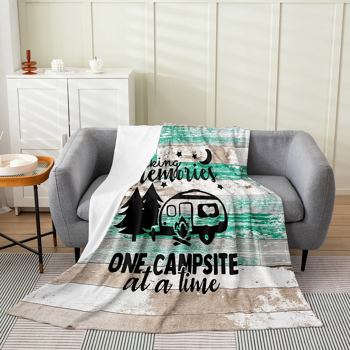 Happy Camping Fleece Blanket,Camper Throw Blanket for Travel Trailers ...