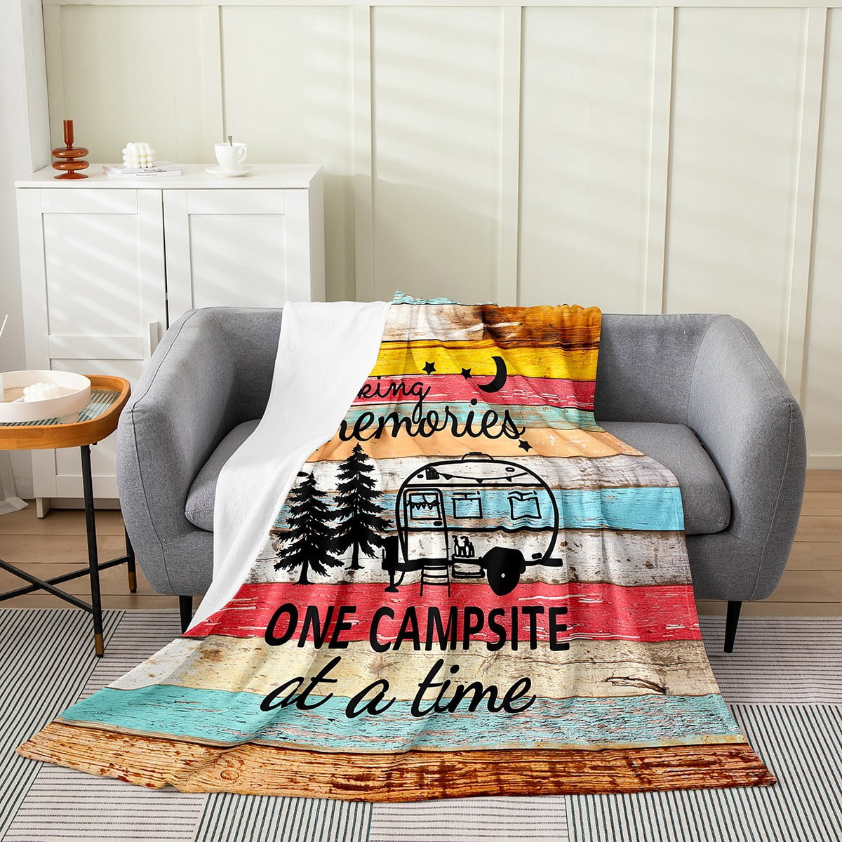 Happy Camping Fleece Blanket,Camper Throw Blanket for Travel Trailers ...