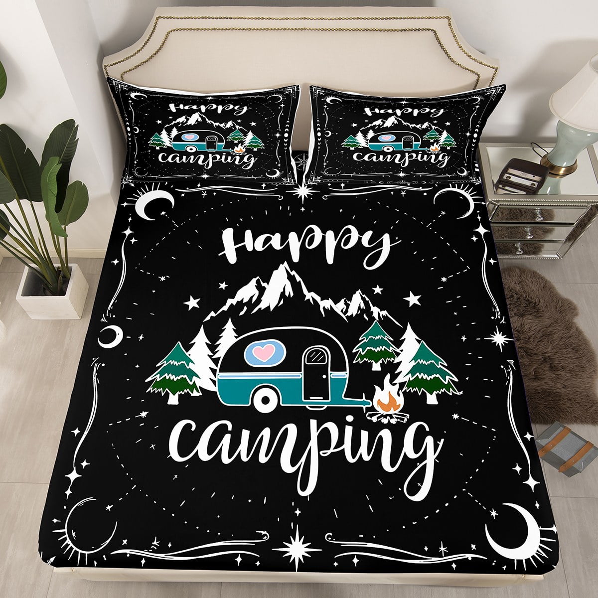 Happy Camping Full Fitted Sheet RV Camper Sheets, Psychedelic Galaxy ...