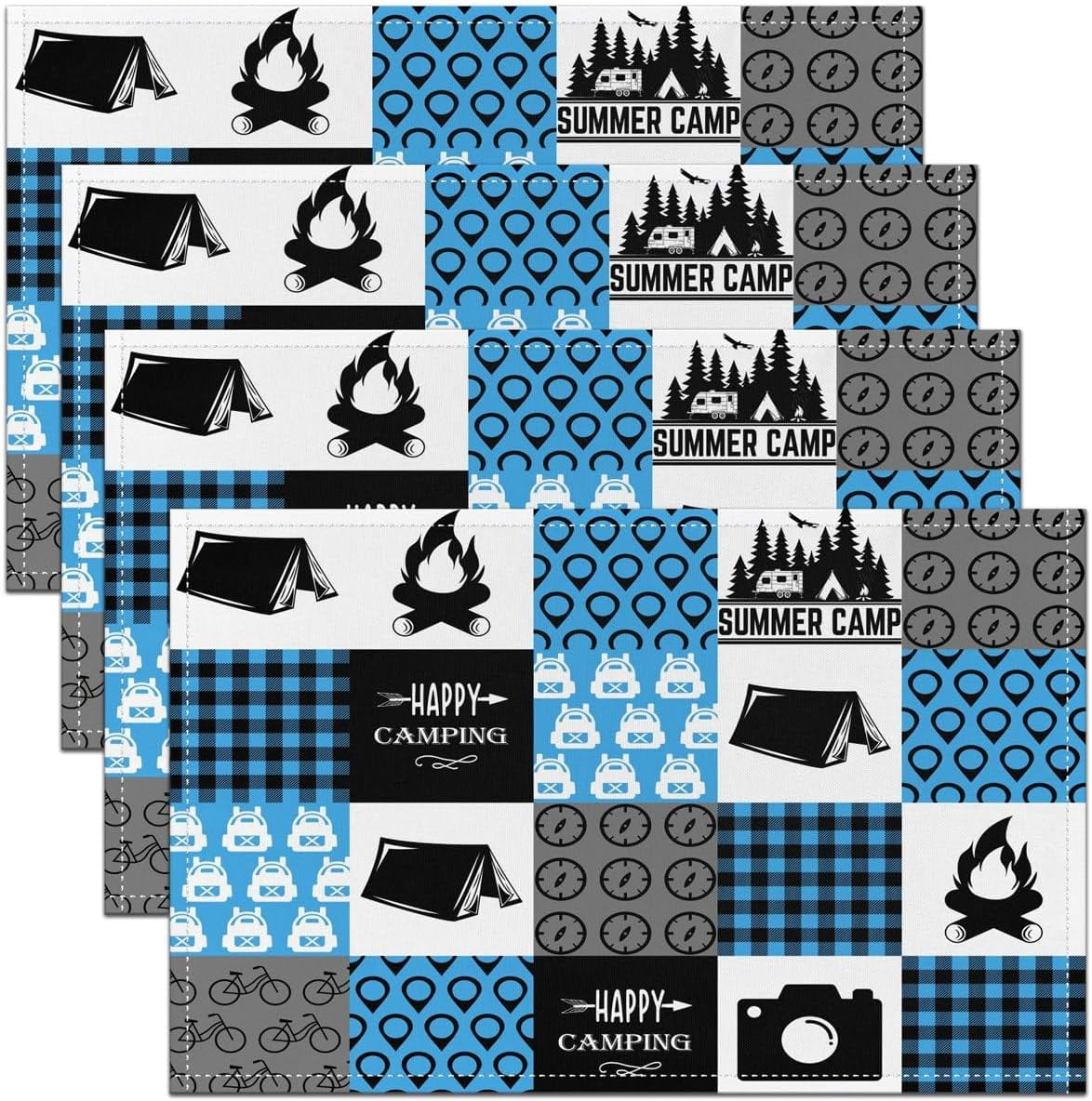 Happy Camping Place Mats for Kids Adults,Rustic Jungle Farmhouse ...