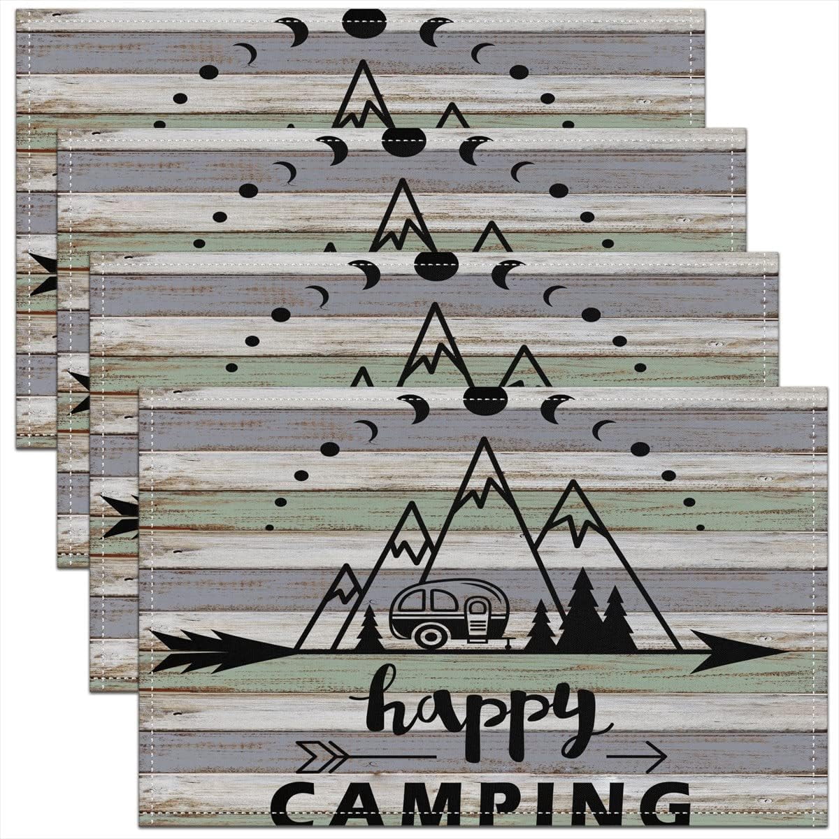 Happy Camping Placemats Camper Washable Fabric Table Mats Placemat RV ...
