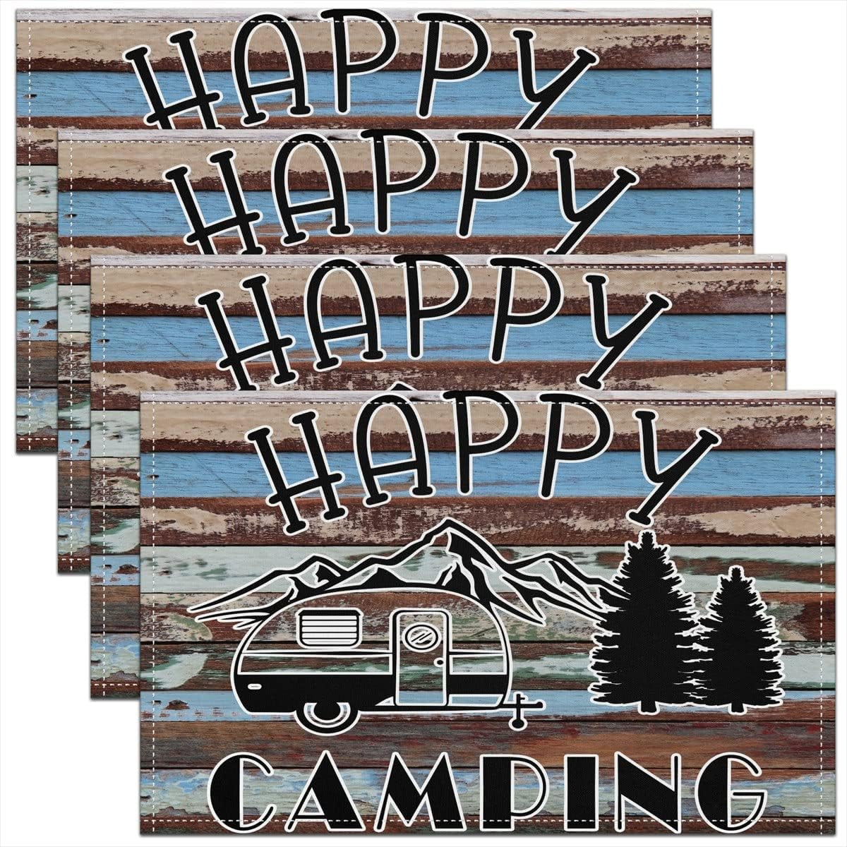 Happy Camping Placemats Camper Washable Table Mats Placemat Vintage ...