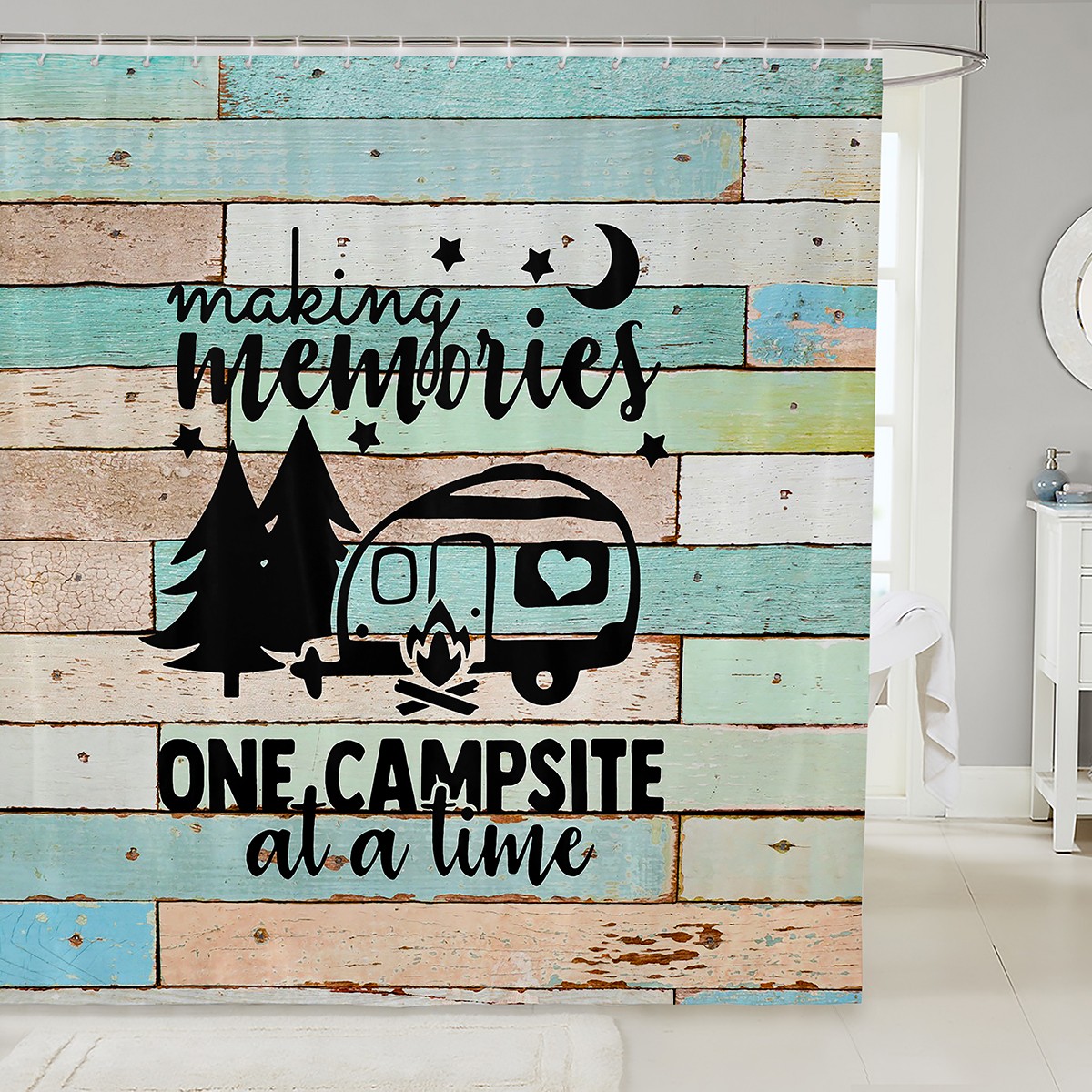 Happy Camping Shower Curtain Sets,Camper for Travel Trailers,RV Camping ...
