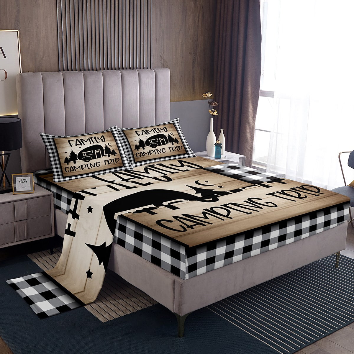 Happy Camping Theme Sheet Set Queen Youth Adults, Camping Car Sheets Rv ...