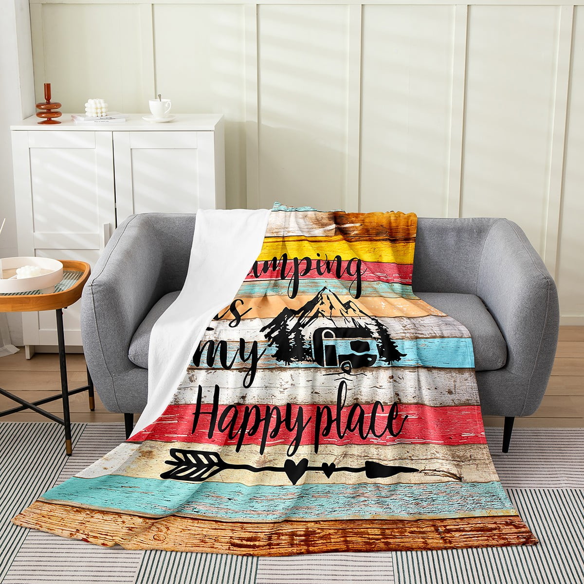 Happy Camping Throw Blanket,Camper Fleece Blanket for Travel Trailers ...