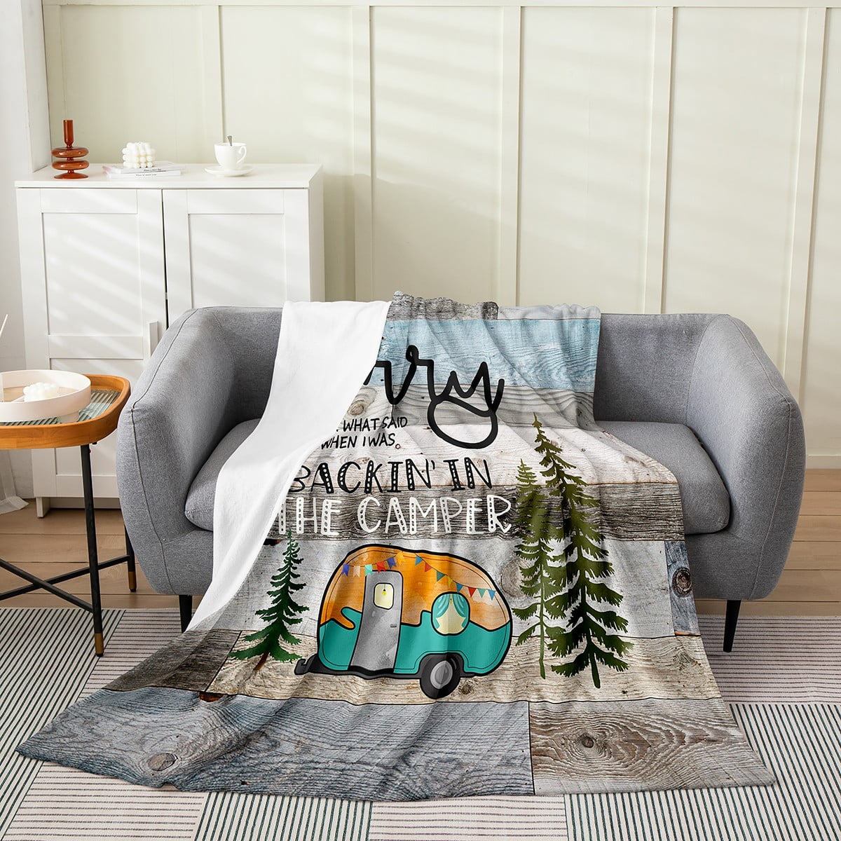 Happy Camping Throw Blanket Throw Size, Camper Car Flannel Fleece ...