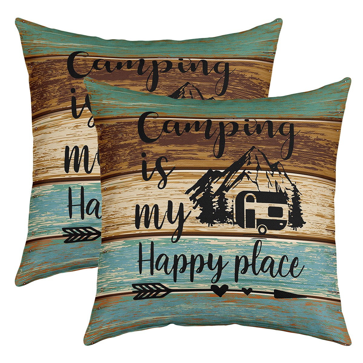 Happy Camping Throw Pillow Covers,Camper Pillow Covers for Travel ...