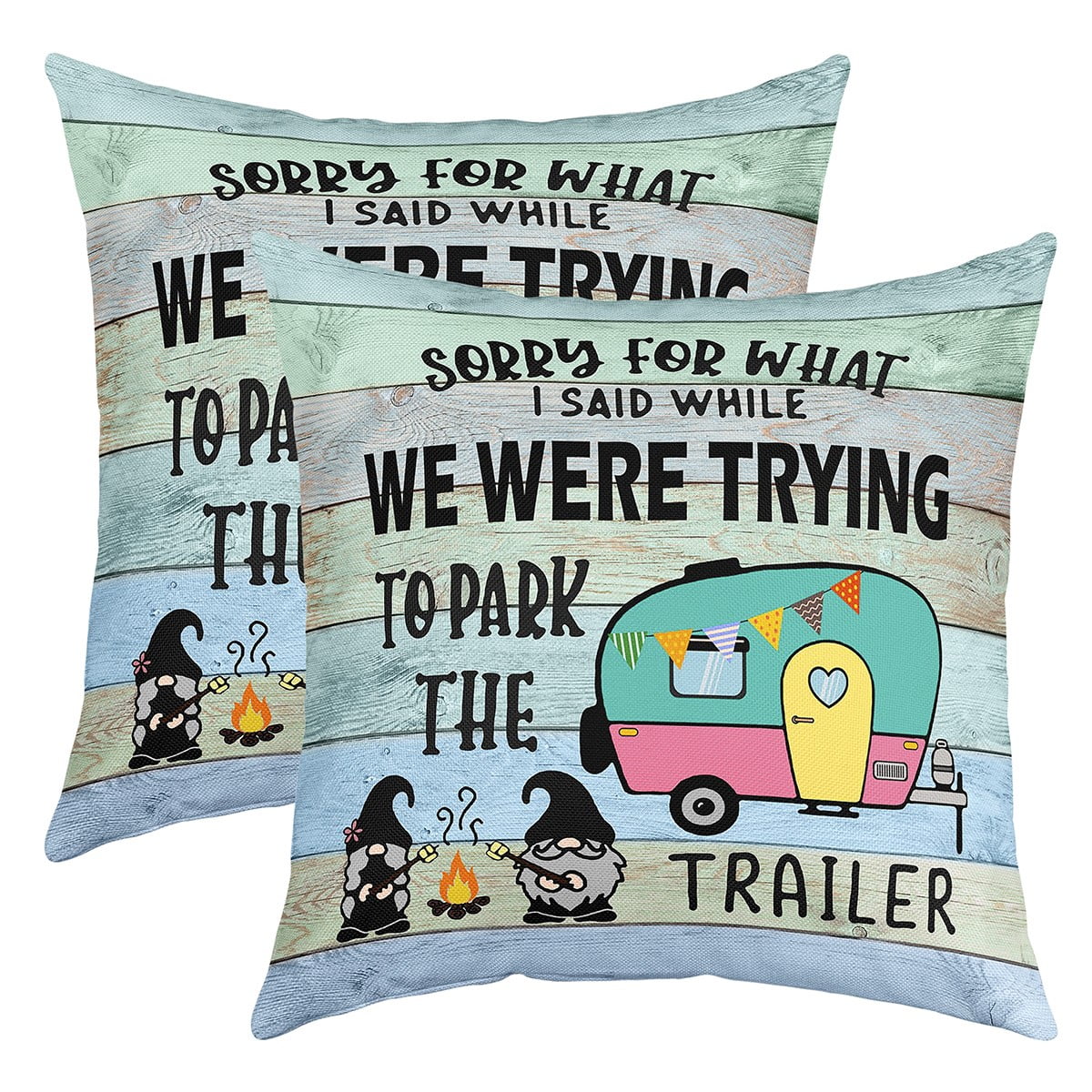 Happy Camping Throw Pillow Covers for Couch Bed, Kids Camper Themed ...