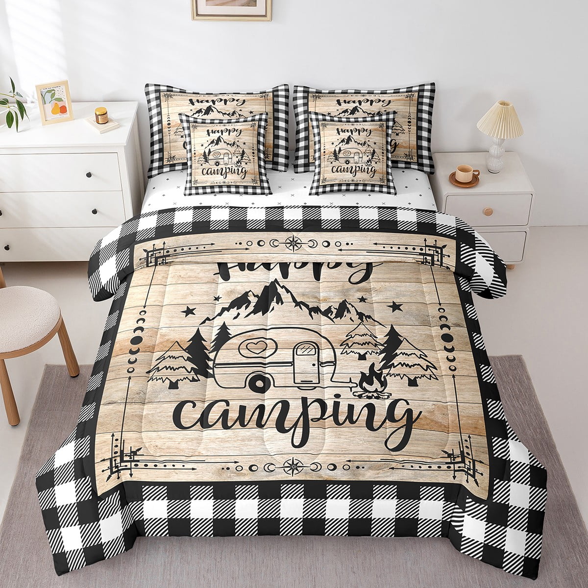Happy Camping Twin Comforter Set 7-Piece,Western Lodge Cabin Bedding ...