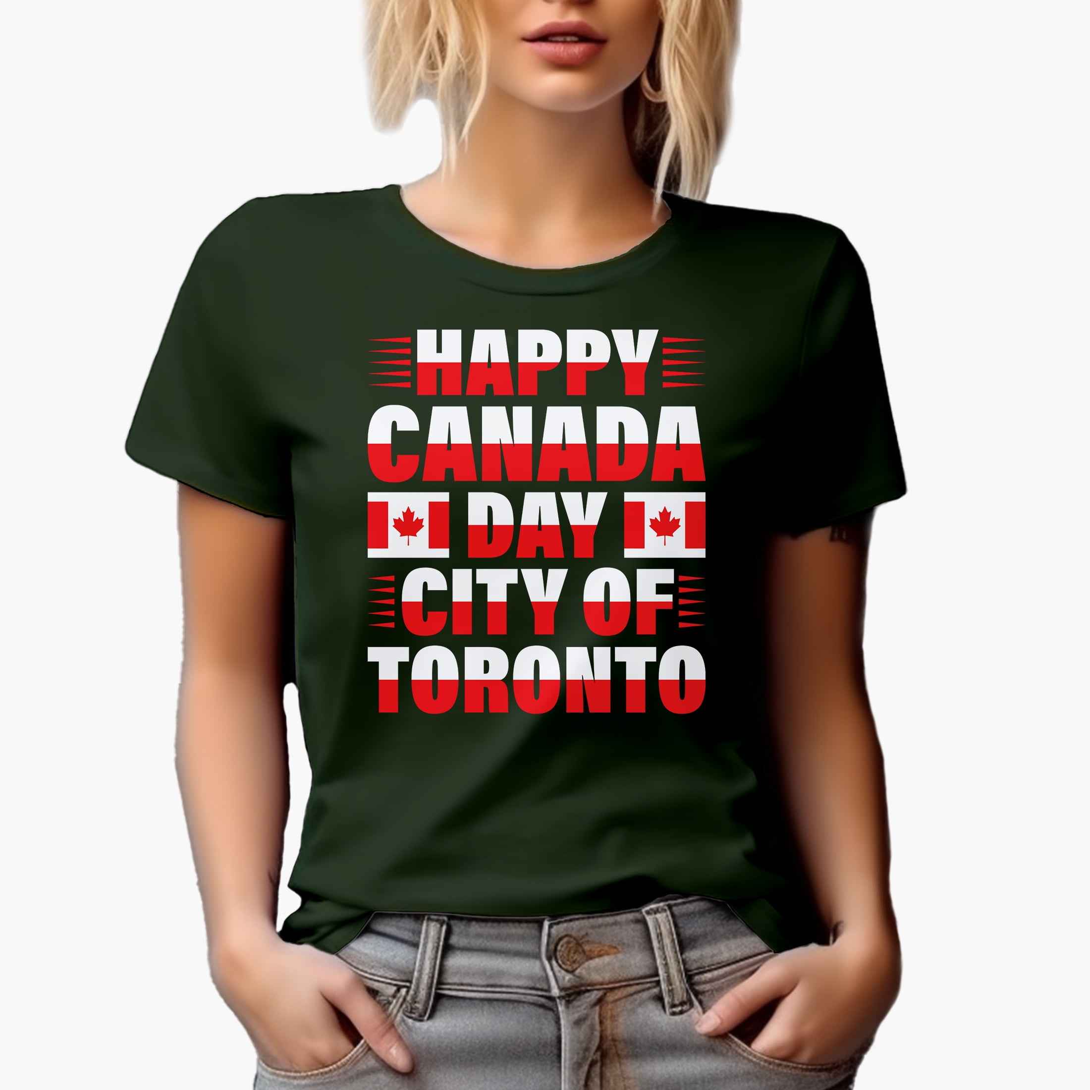 Happy Canada Day, City of Toronto, Military Green T-Shirt, Large ...