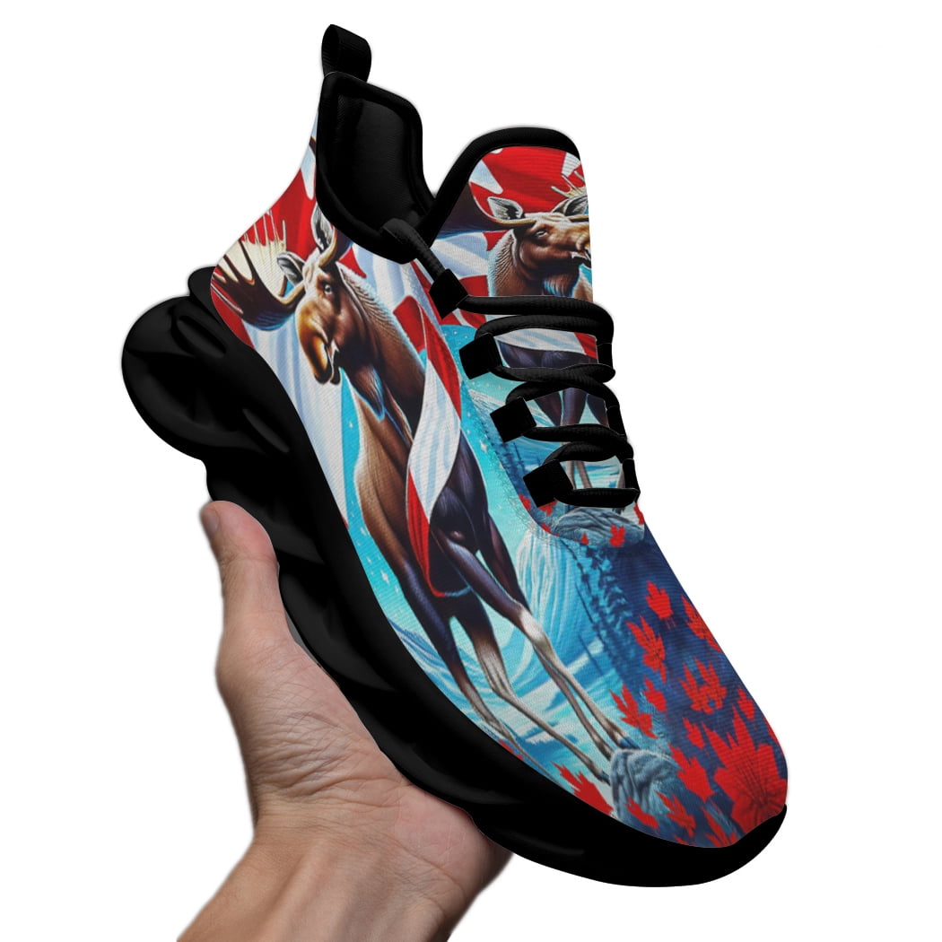 Happy Canada Day Moose Shoes Sneakers Black Size 11 - Walmart.com
