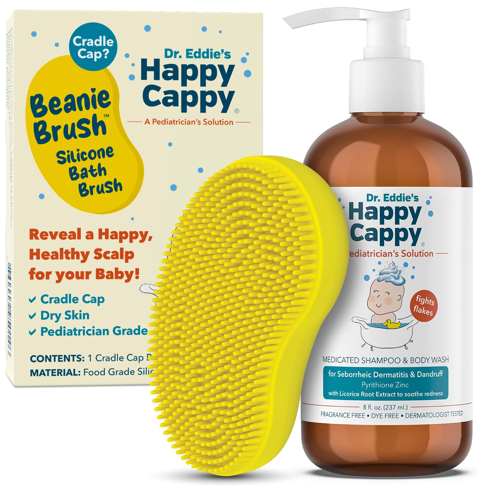 Happy Cappy Medicated Shampoo and Body Wash and Beanie Brush Bundle ...