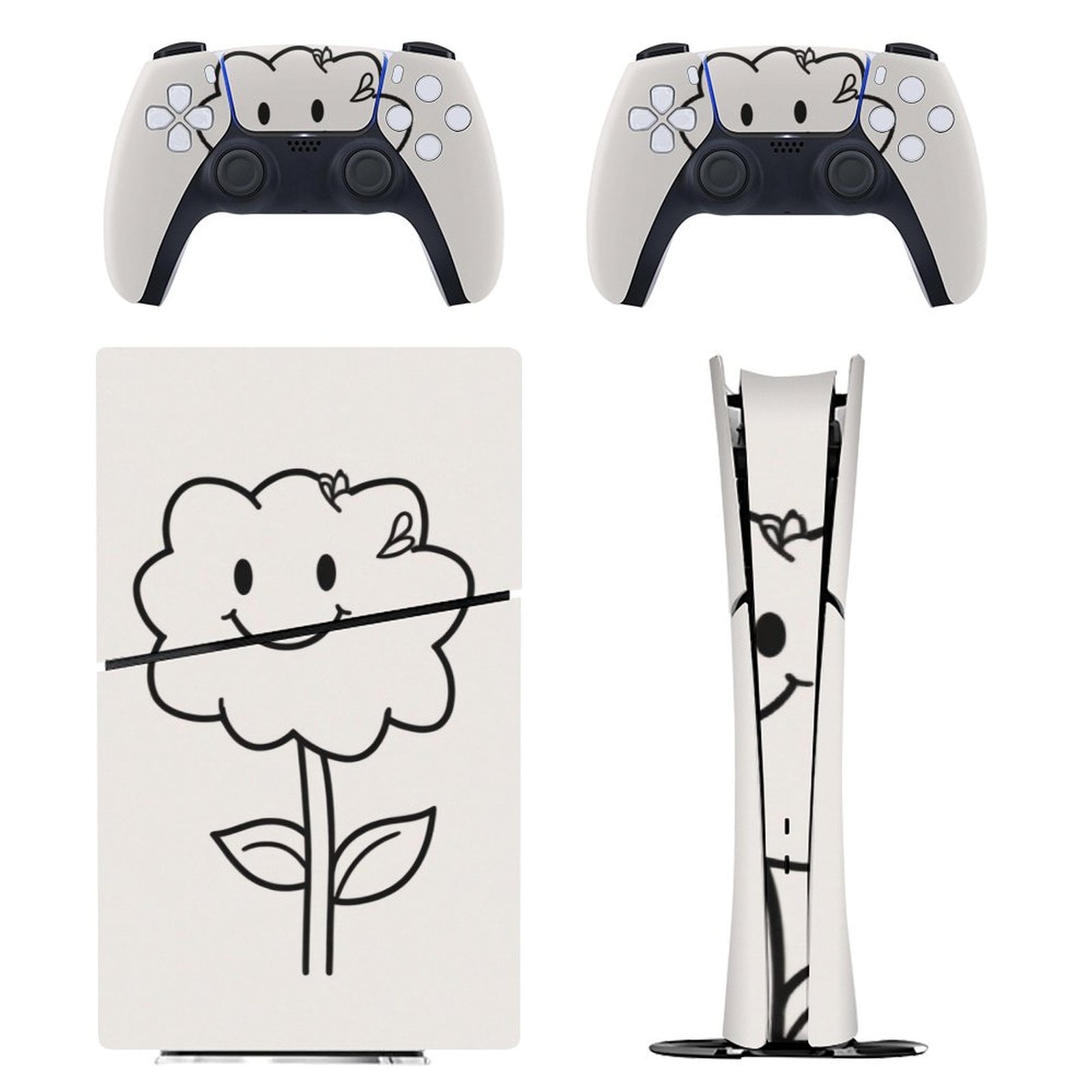 Happy Cartoon Flower Console Skin Bundle for PS5 Pro Slim Disc ...