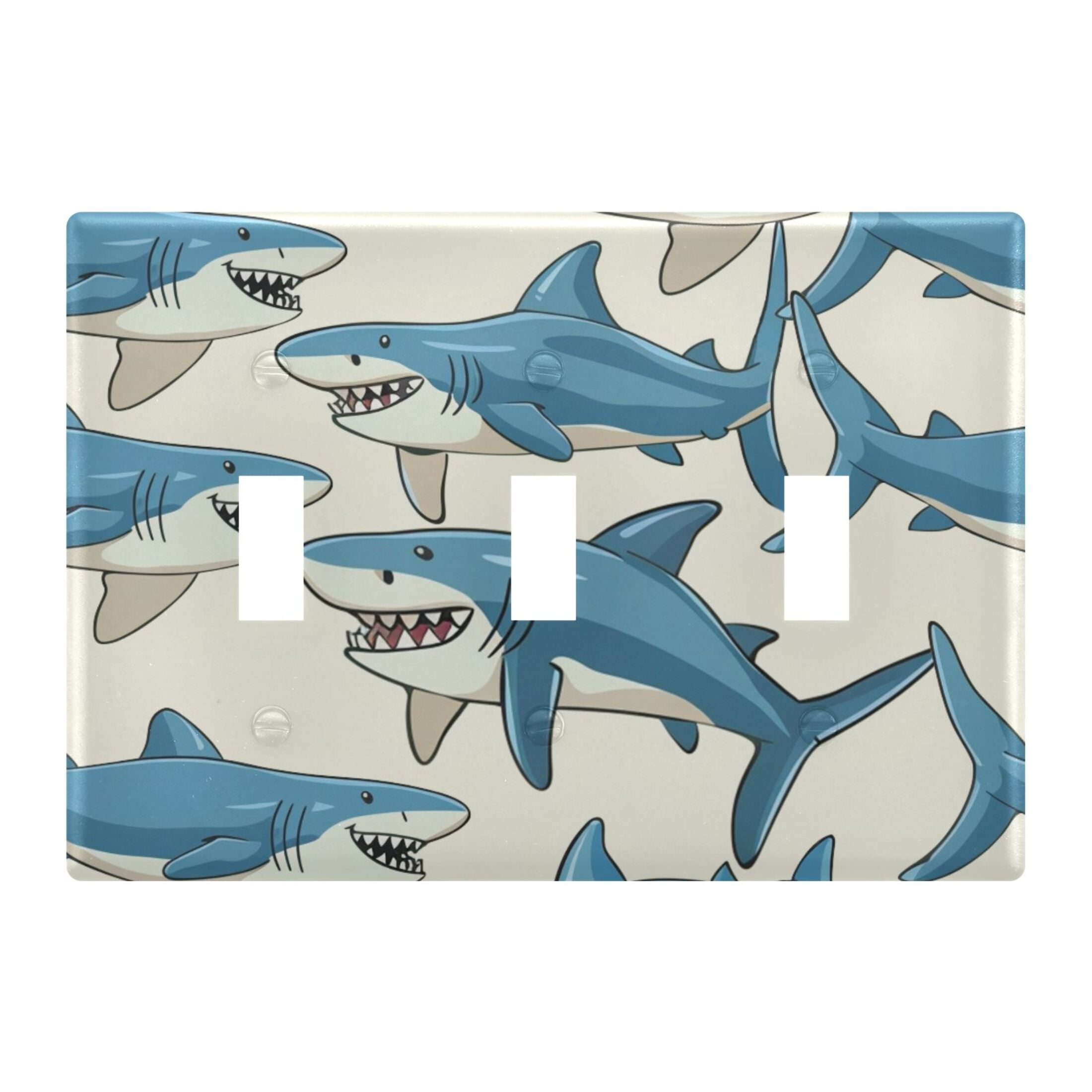Happy Cartoon Sharks Light Switch Plate Covers 3 Gang Wall Plate ...