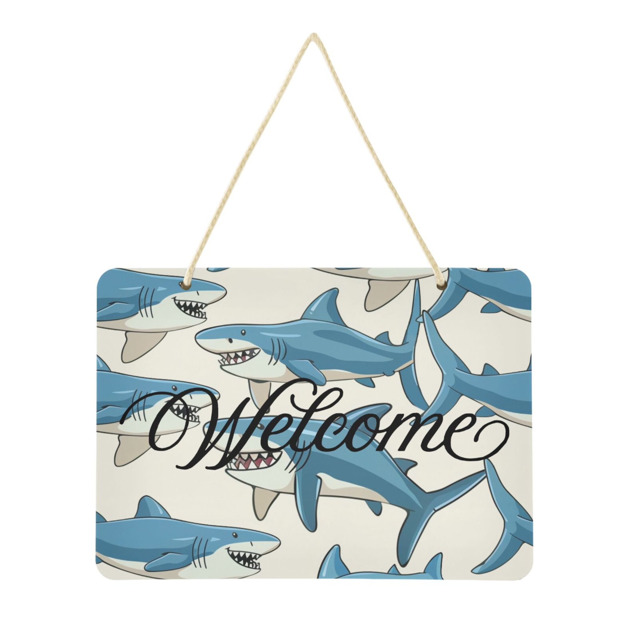 Happy Cartoon Sharks Welcome Sign Front Door PVC 14x10 inch Hanger ...