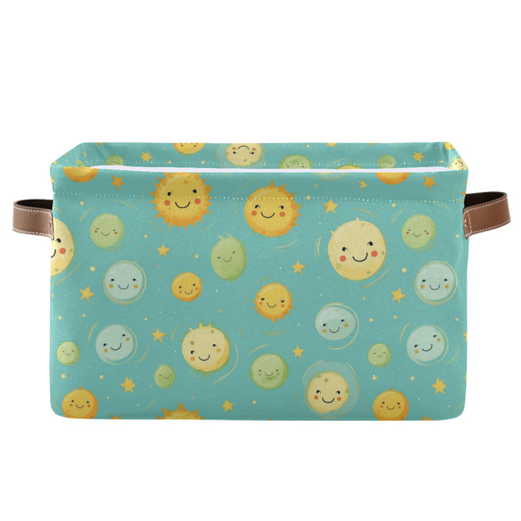Happy Cartoon Sun Storage Bins with Handle Fabric Organizer Basket ...