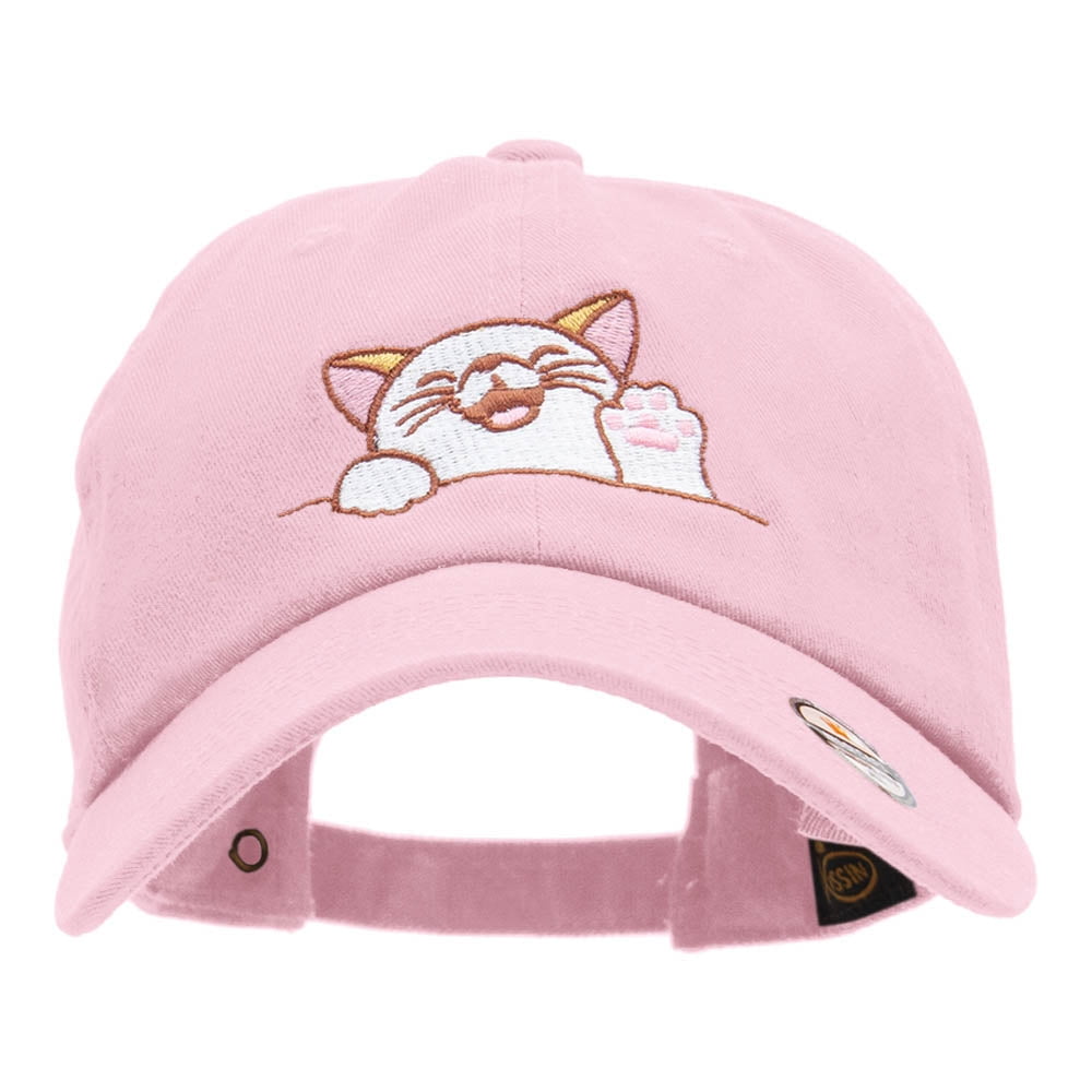 Happy Cat Embroidered Cotton Twill Washed Cap - Lt Pink OSFM - Walmart.com