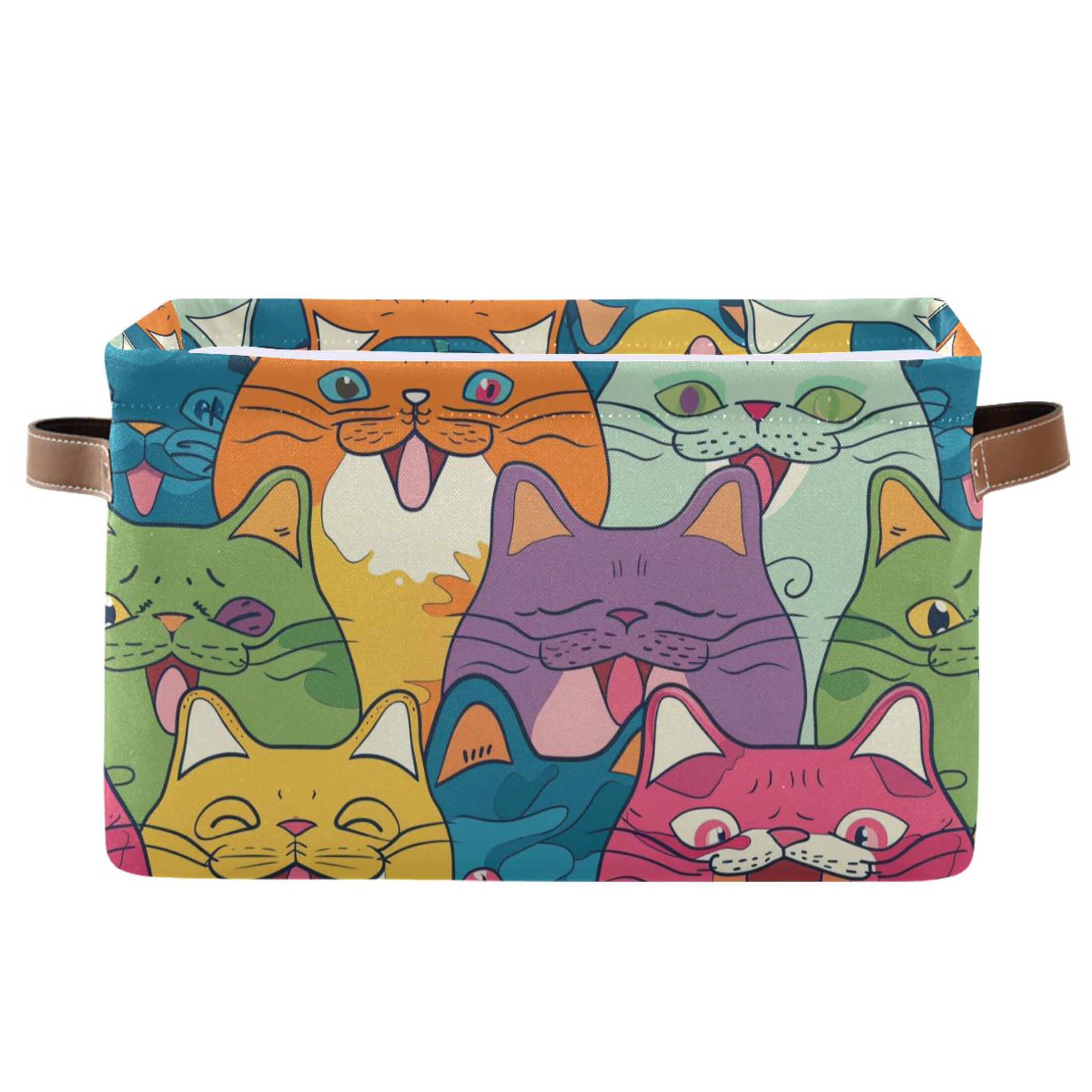 Happy Cat Faces Storage Basket Large Foldable Storage Bin Laundry ...