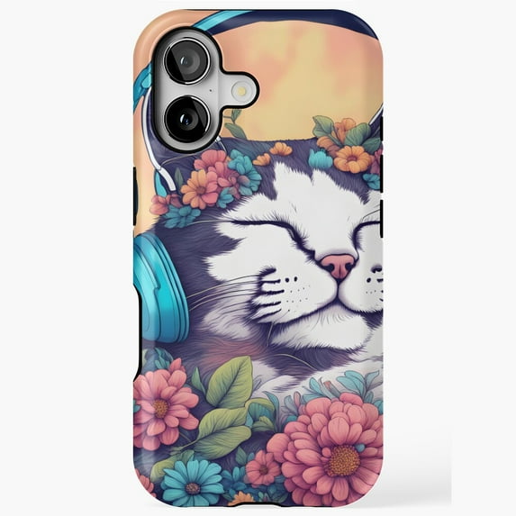Happy Cat Gamer Wearing Headphones Gaming Phone Case 17 16 15 14 13 12 ...