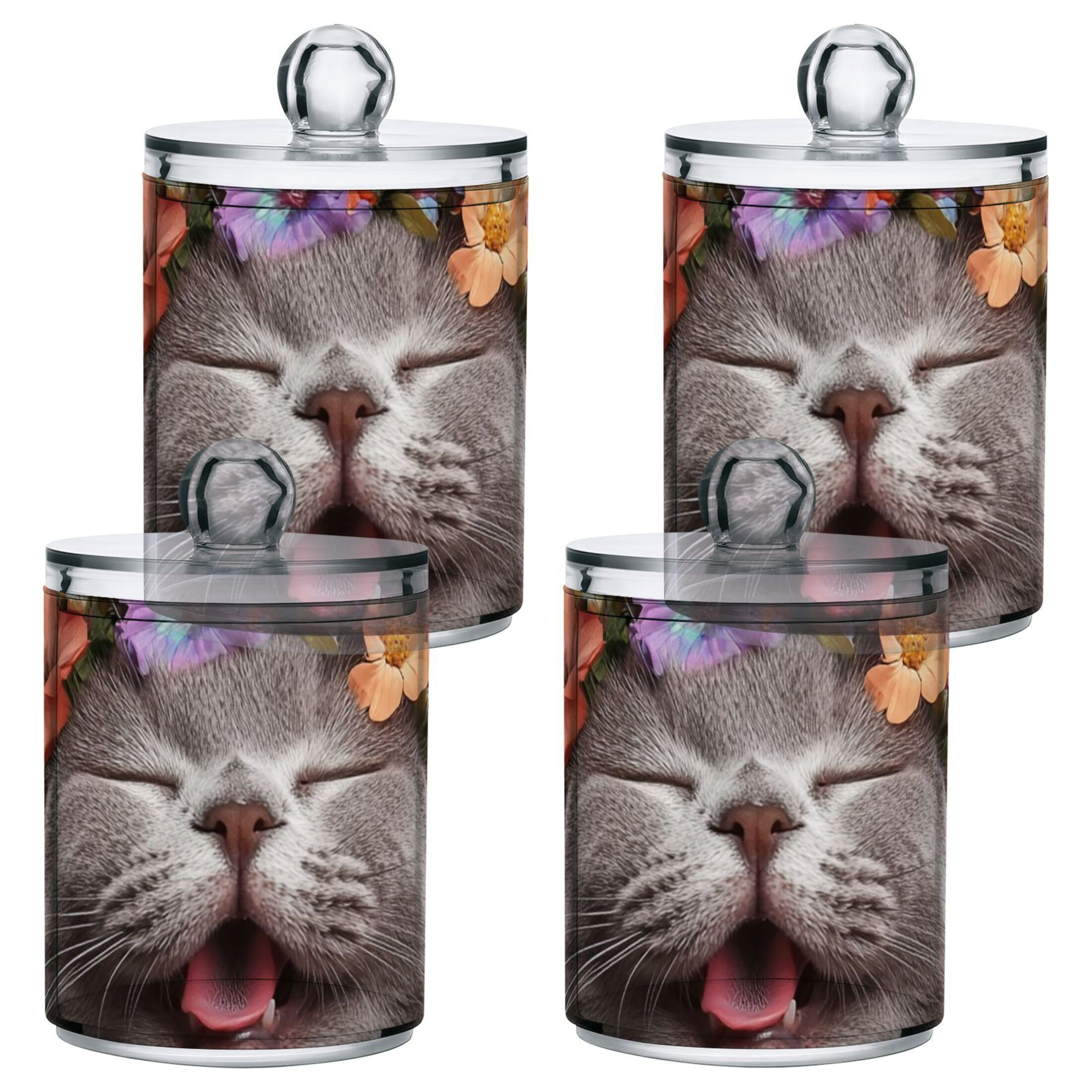Happy Cat Wearing Garlands Translucent Plastic Cans Storage Canisters ...