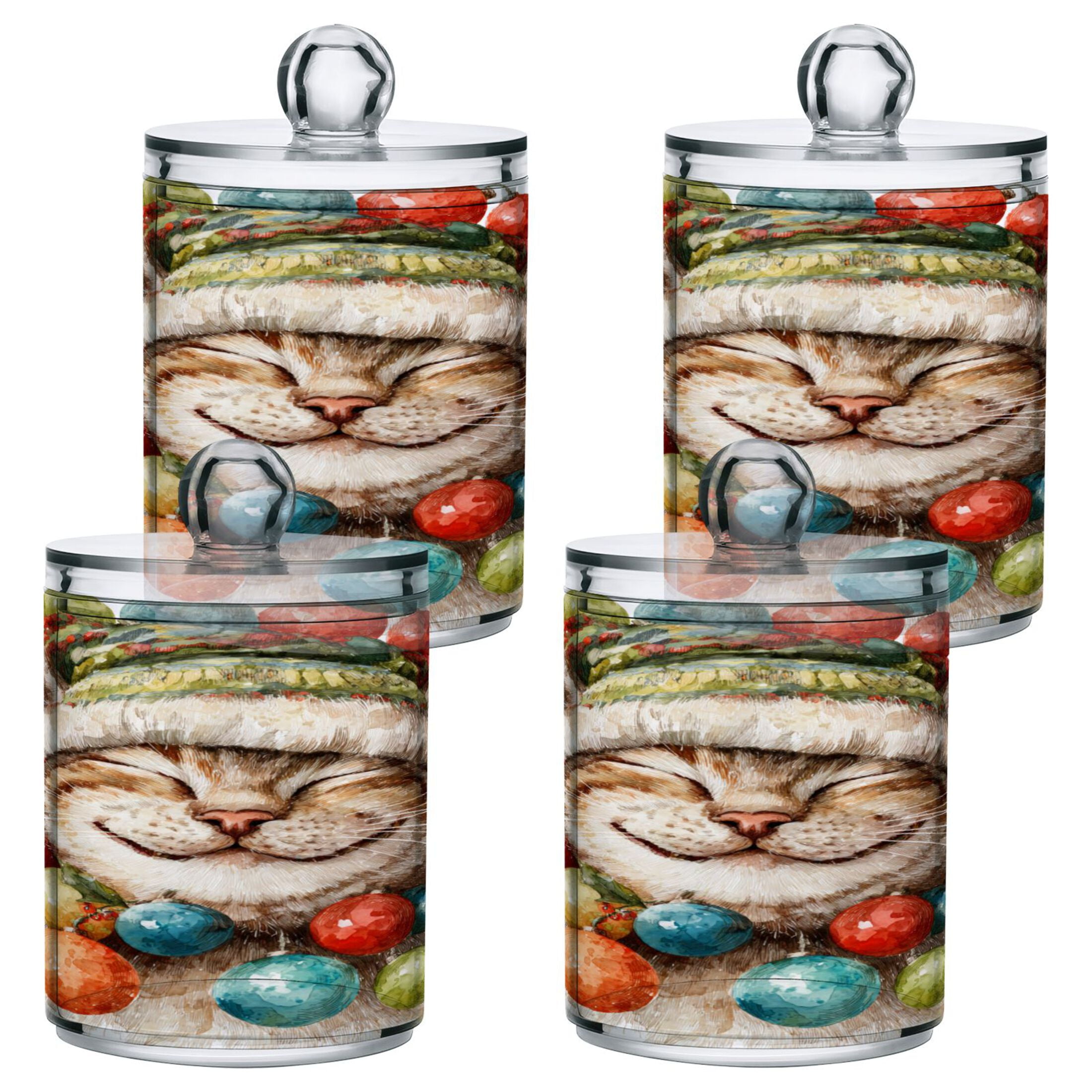 Happy Cat with Christmas Lights Translucent Plastic Cans Storage ...