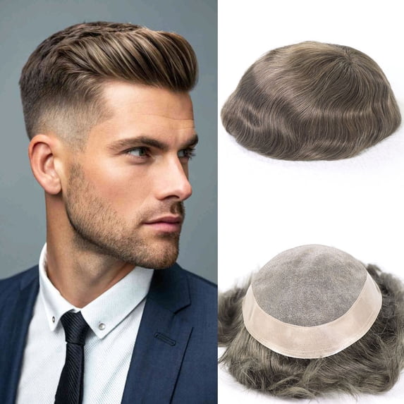Happy&Cc Toupee For Men Hair Pieces Mono With Pu Around Base Hair ...
