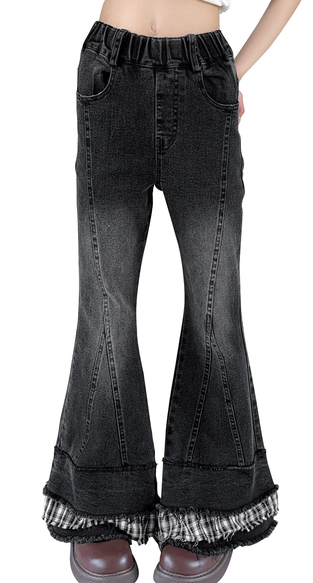 Happy Cherry Girls Flare Jeans Elastic Waist kid Bell Bottom Pants Cute ...