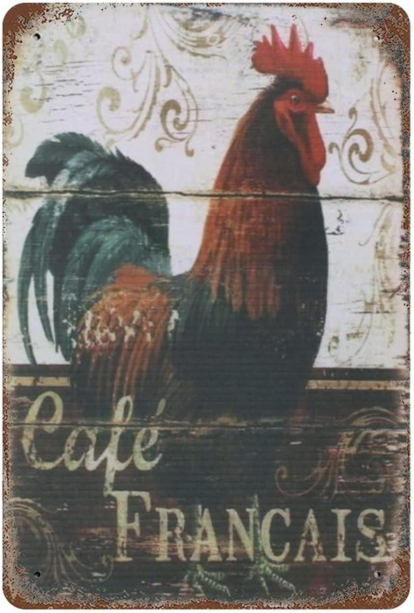 Happy Chickens, Rooster Vintage Metal Sign, Antique Art Plaque Antique ...
