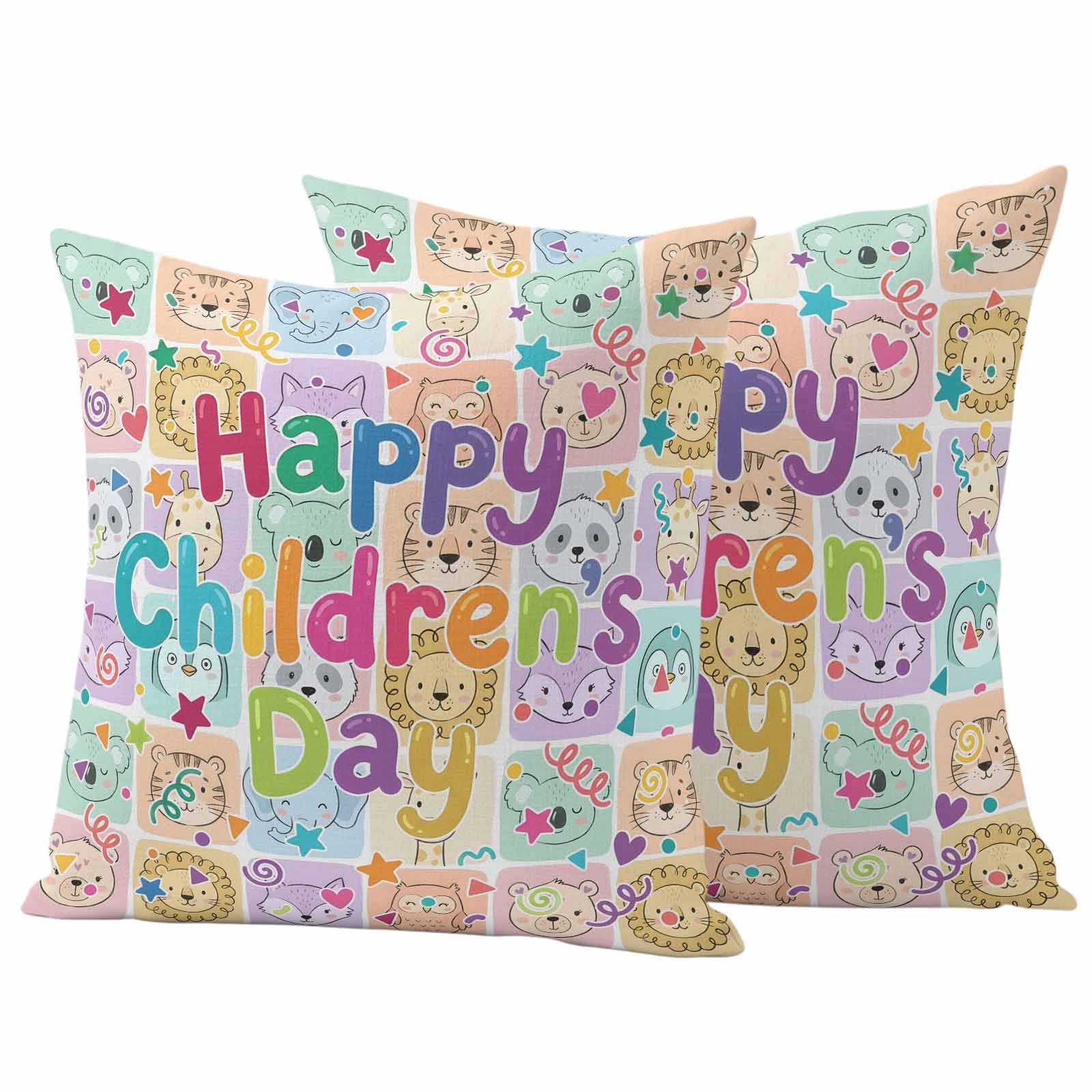 Happy Children's Day Outdoor Pillow Covers Set of 2 Cartoon Animal ...
