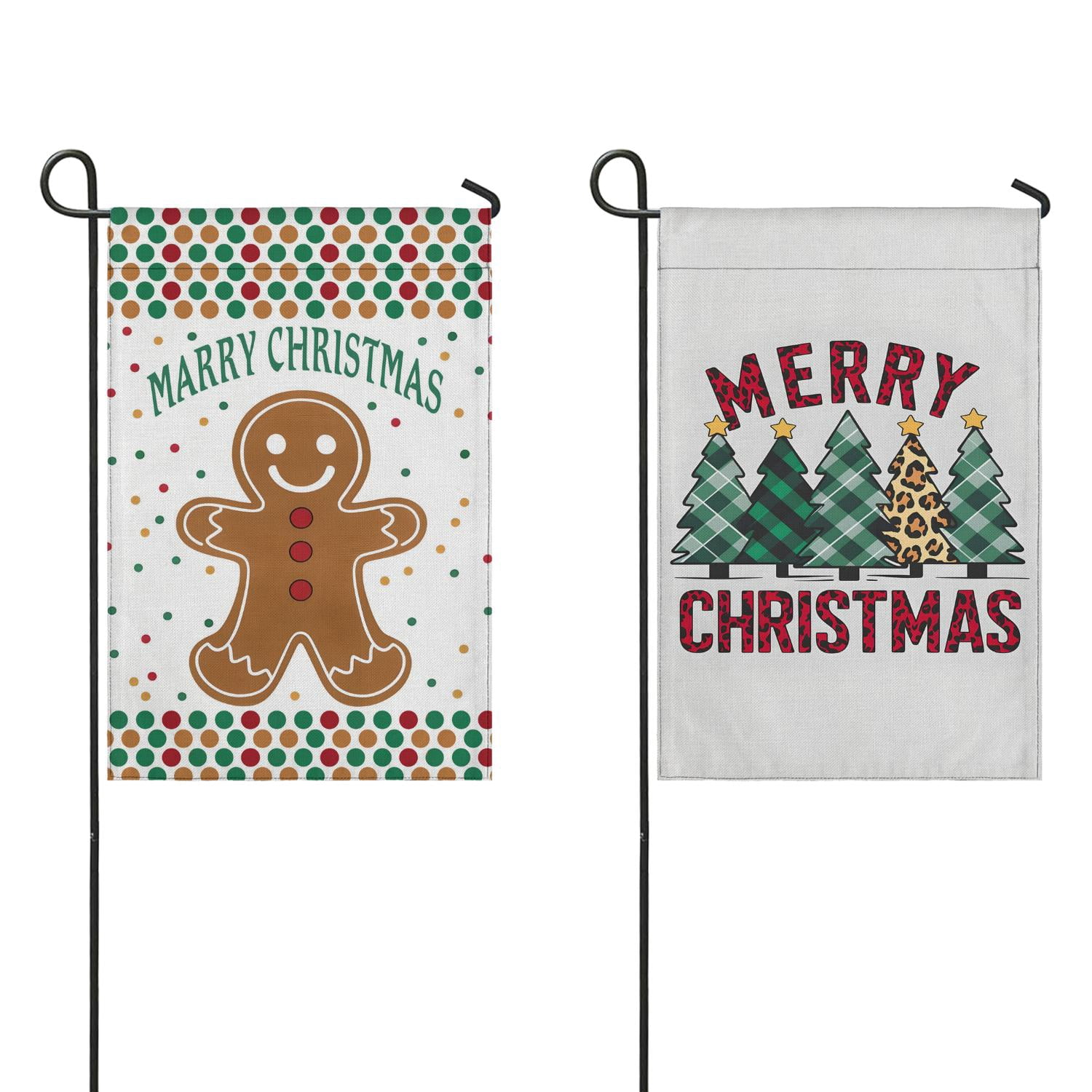 Happy Christmas Gingerbread Man Triangle Tree Garden Flag Double Sided ...