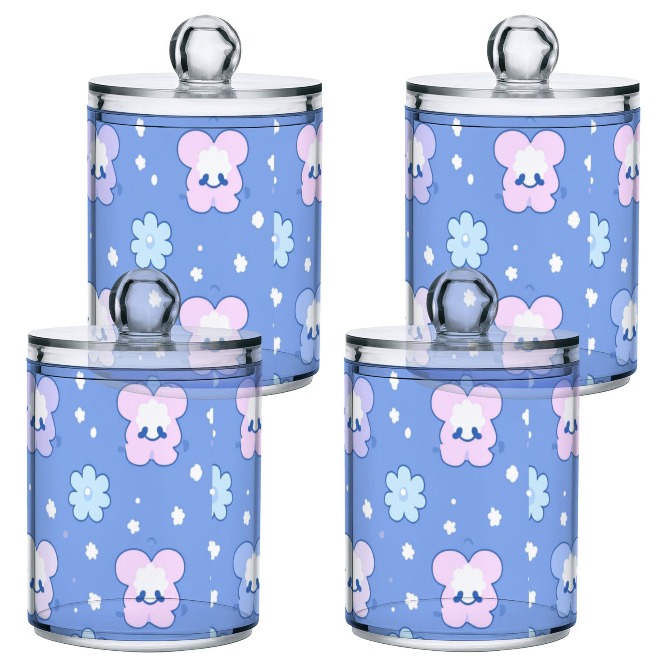 Happy Cloud and Flower Bathroom Canisters Set of 4 Translucent Plastic ...