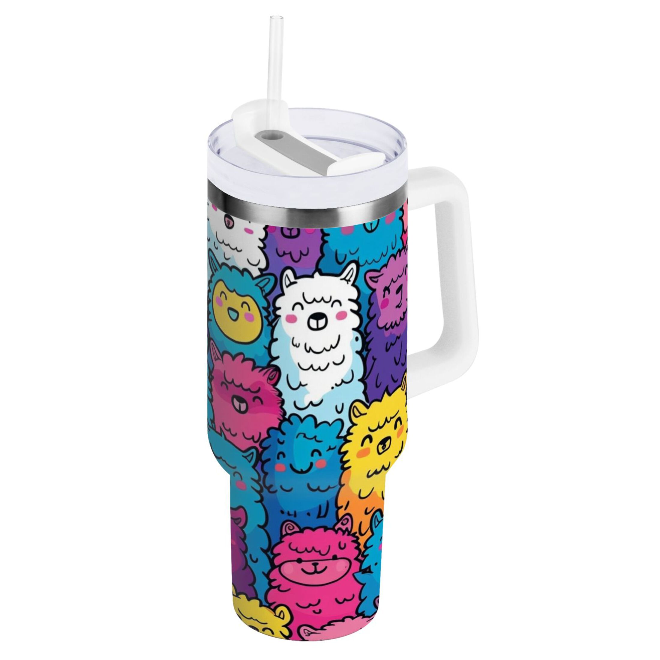Happy Colorful Alpacas 30 oz Tumbler with Handle and Straw Lid Vacuum ...