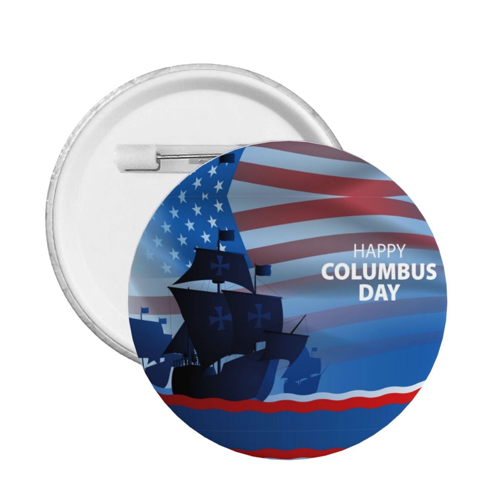 Happy Columbus Day Pin Button Badge, Personalised Button Metal Badge ...