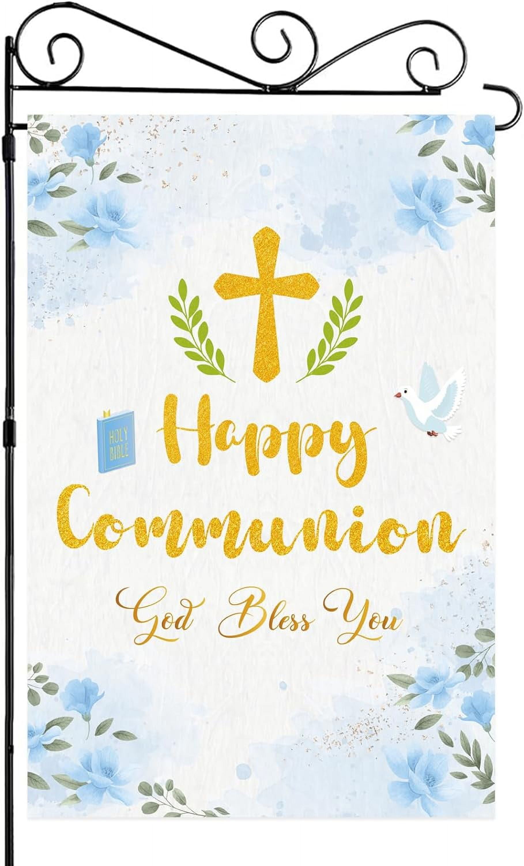 Happy Communion Garden Flag, First Communion God Bless You Garden Flag ...