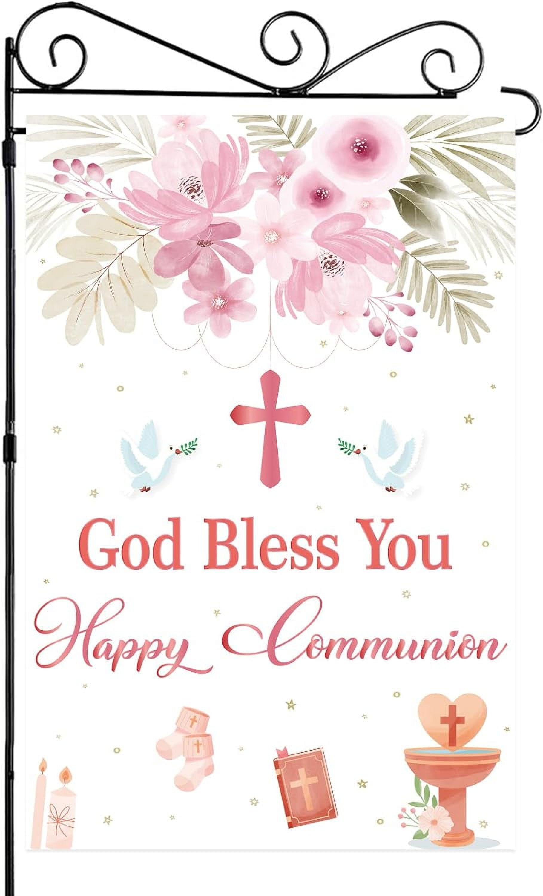 Happy Communion Garden Flag, First Communion God Bless You Garden Flag ...