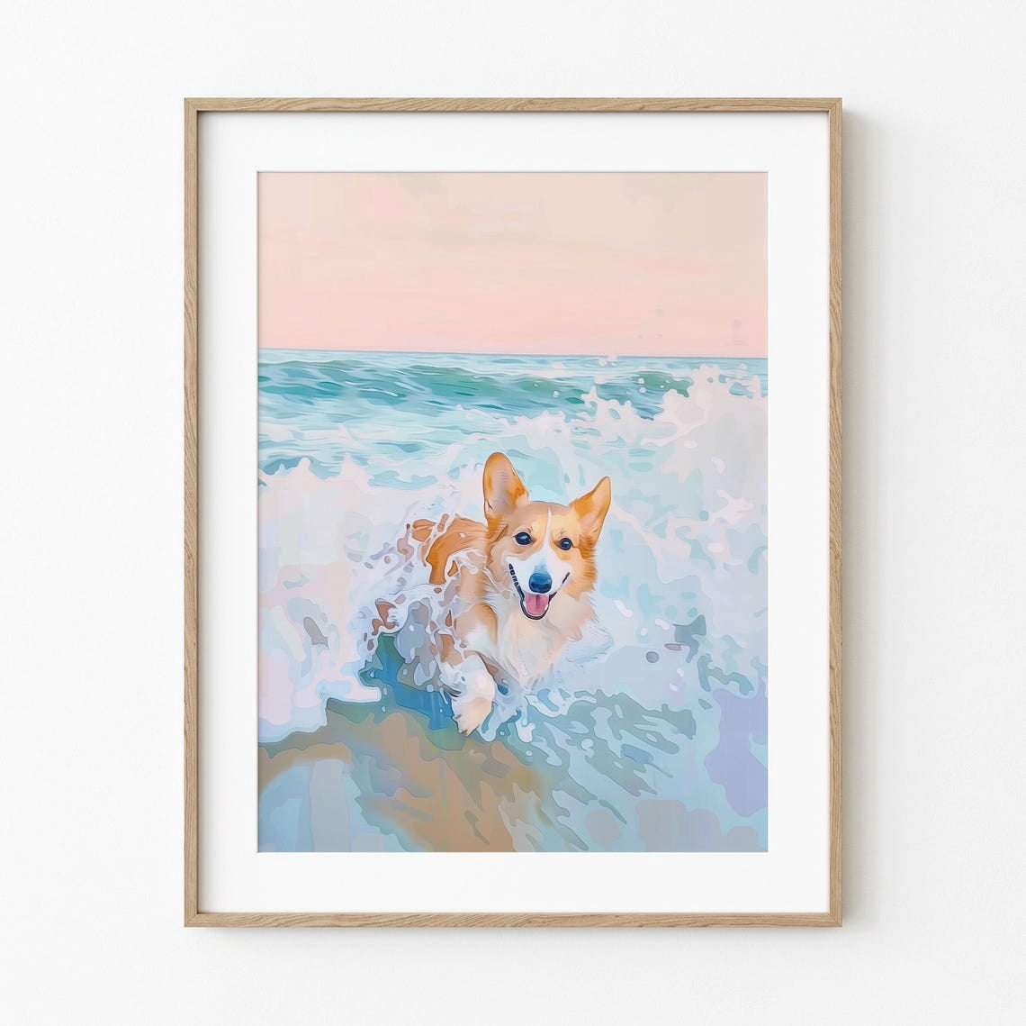 Happy Corgi Plays In Waves Pembroke Welsh Dog Joyful Waterdog Colorful ...