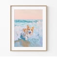 Happy Corgi Plays In Waves Pembroke Welsh Dog Joyful Waterdog Colorful ...