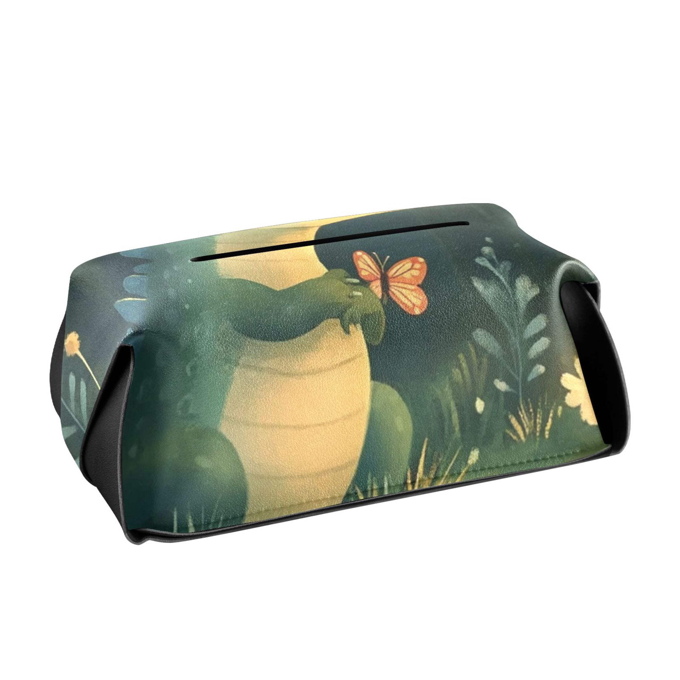 Happy Crocodile with Butterflies Tissue Box Cover Leather Square ...