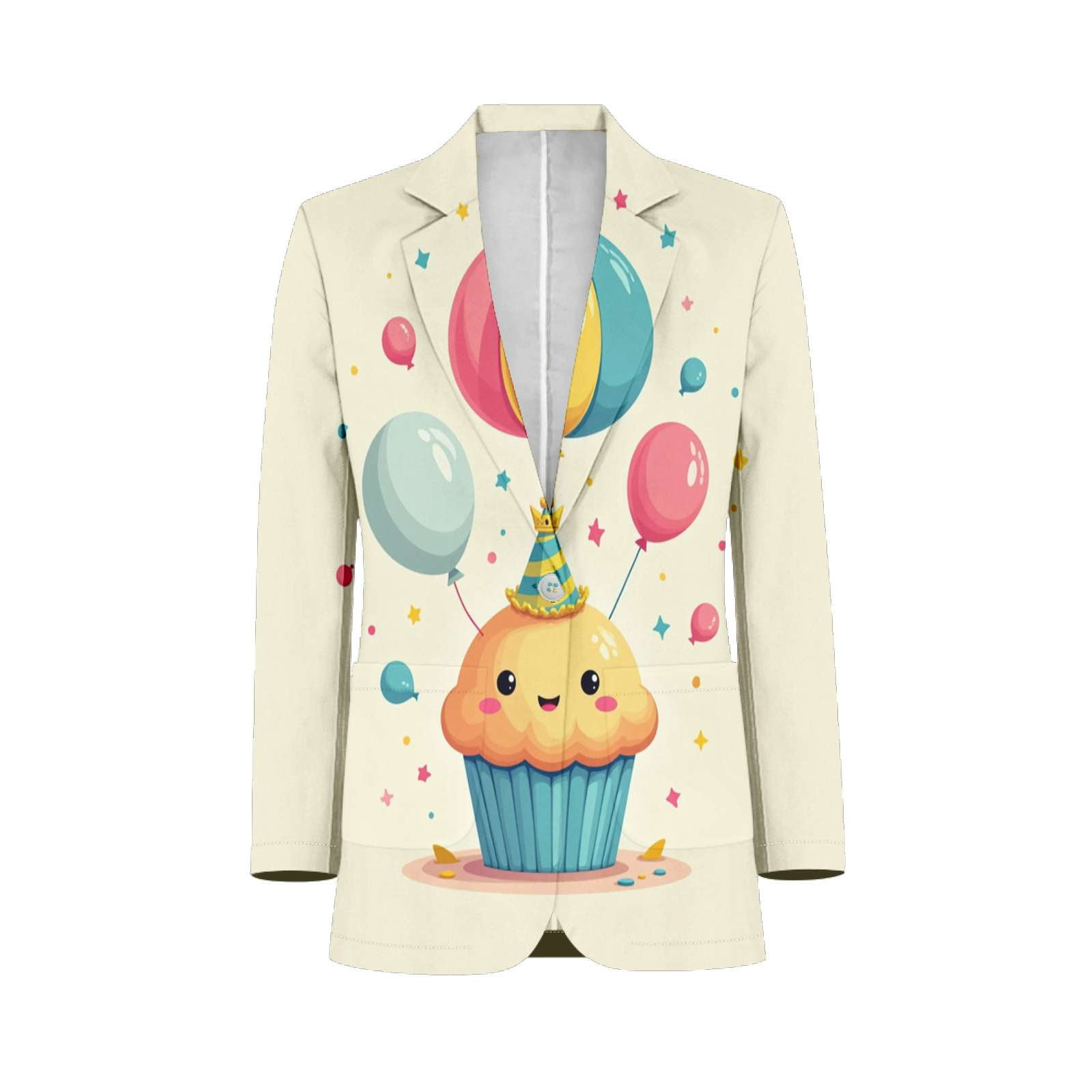 Happy Cupcake With Balloons Flying Mens Suits Shawl Collar Slim Fit ...