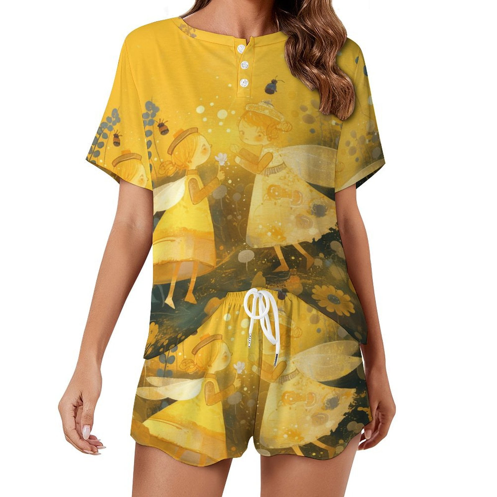 Happy Cute Bees 2 Pack Women’s Pajama Set Print Sleepwear And Shorts Y2k Loungewear Sets S-5XL ...