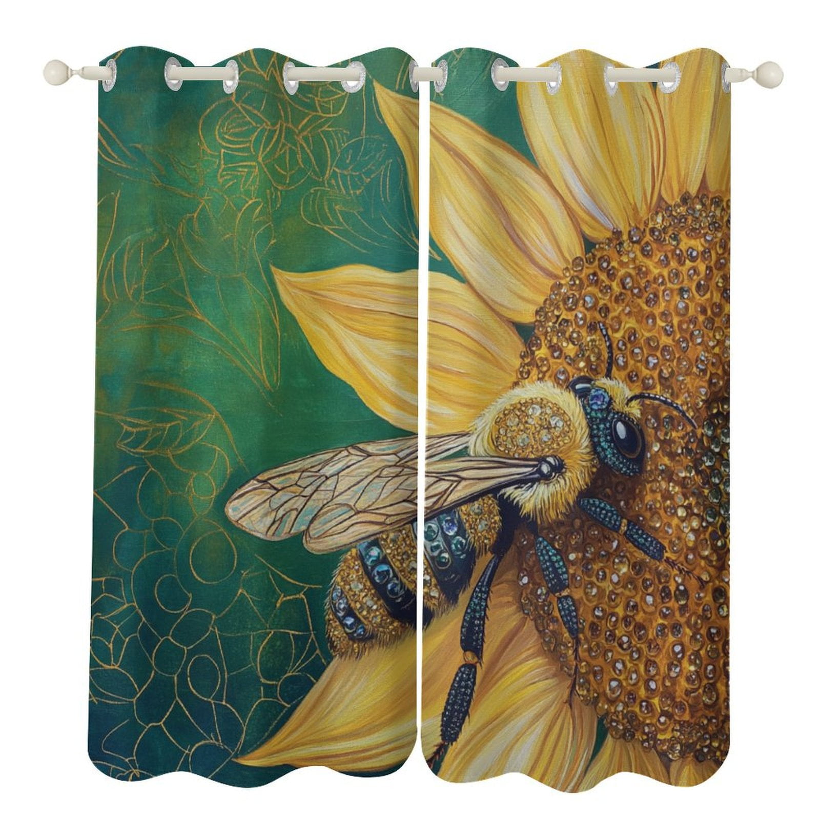 Happy Cute Bees 2 Panel Curtain Set, Watercolor Painting Window ...
