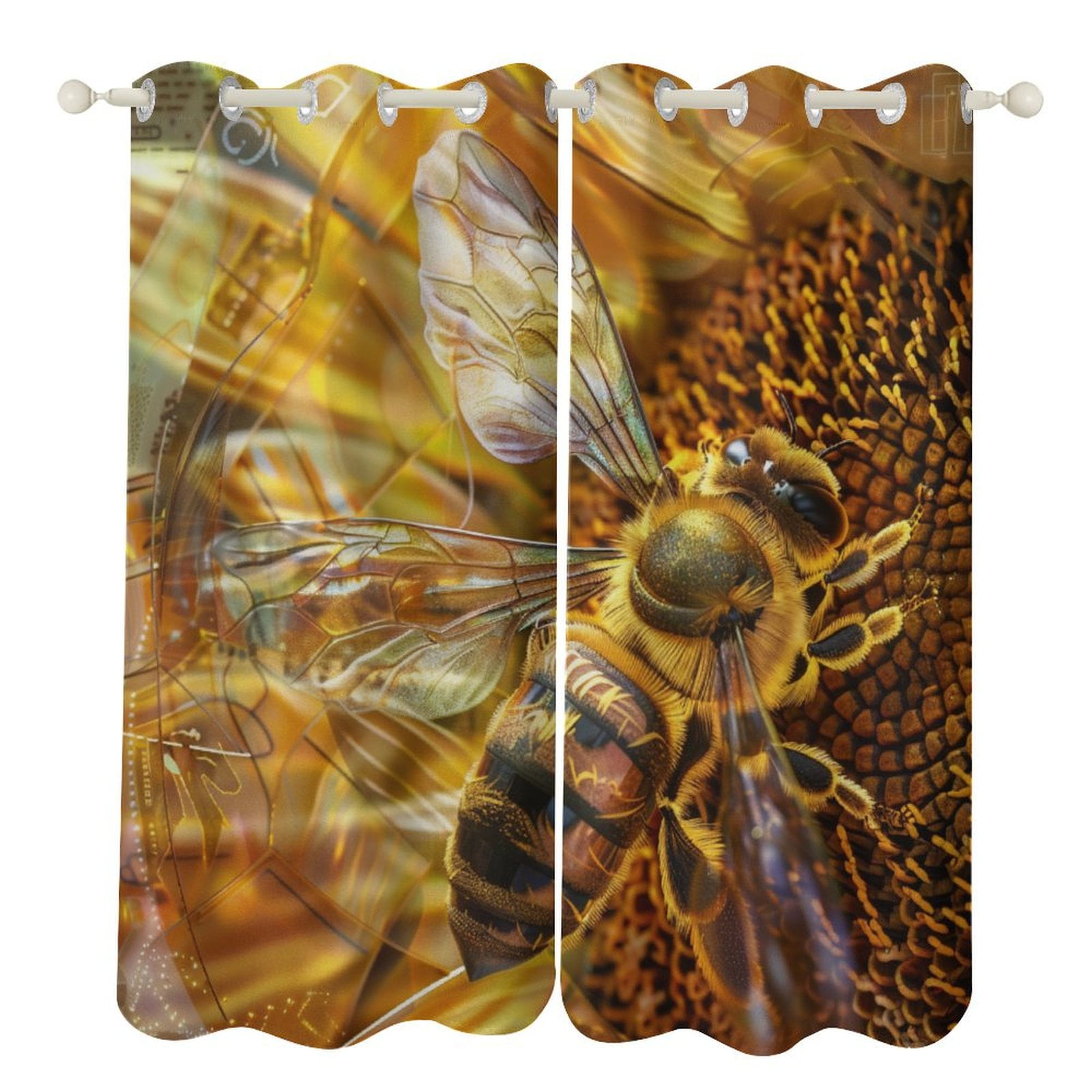 Happy Cute Bees 2 Panel Curtain Set, Watercolor Painting Window ...