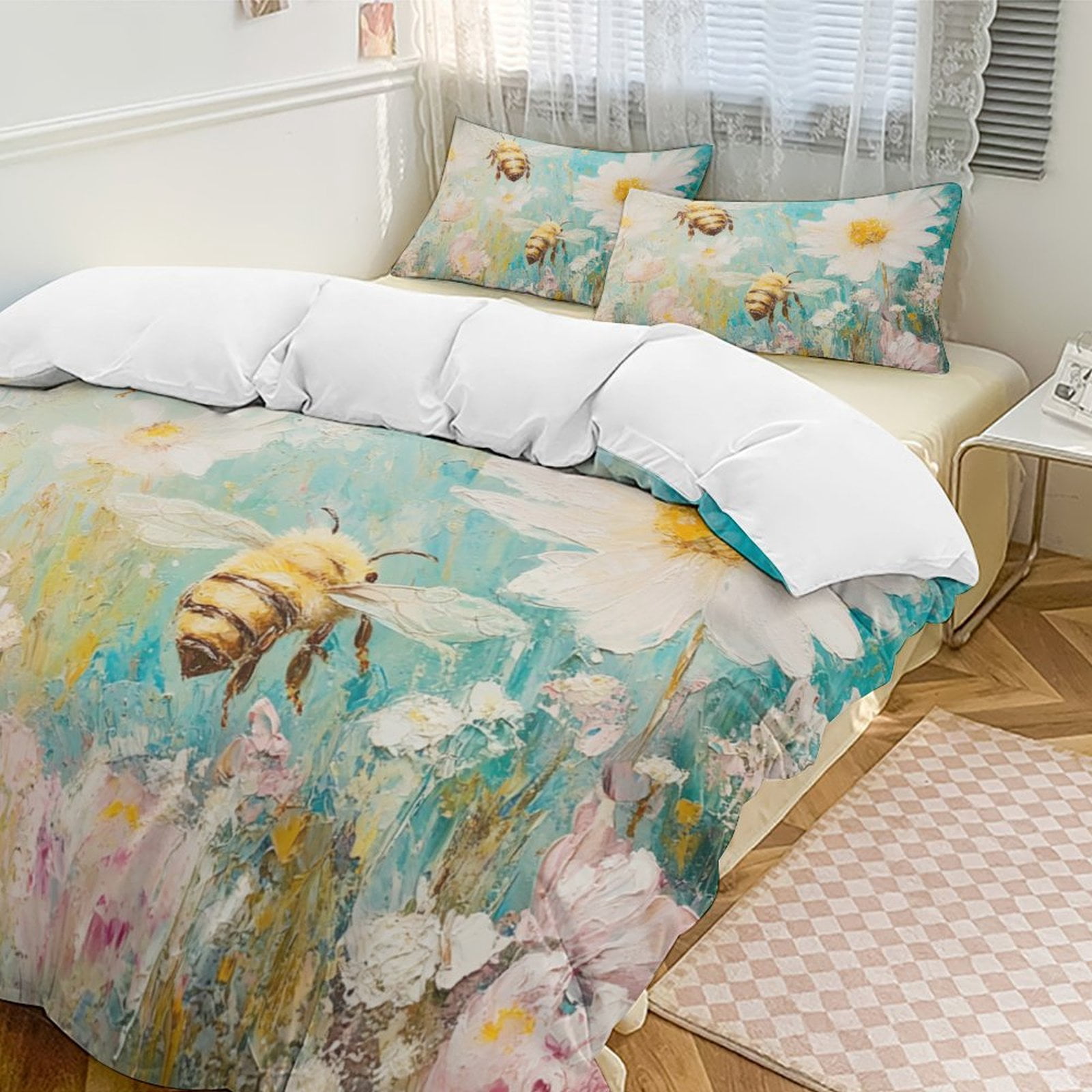 Happy Cute Bees Duvet Cover Set Themed Multicolor Polyester Bedding Set ...