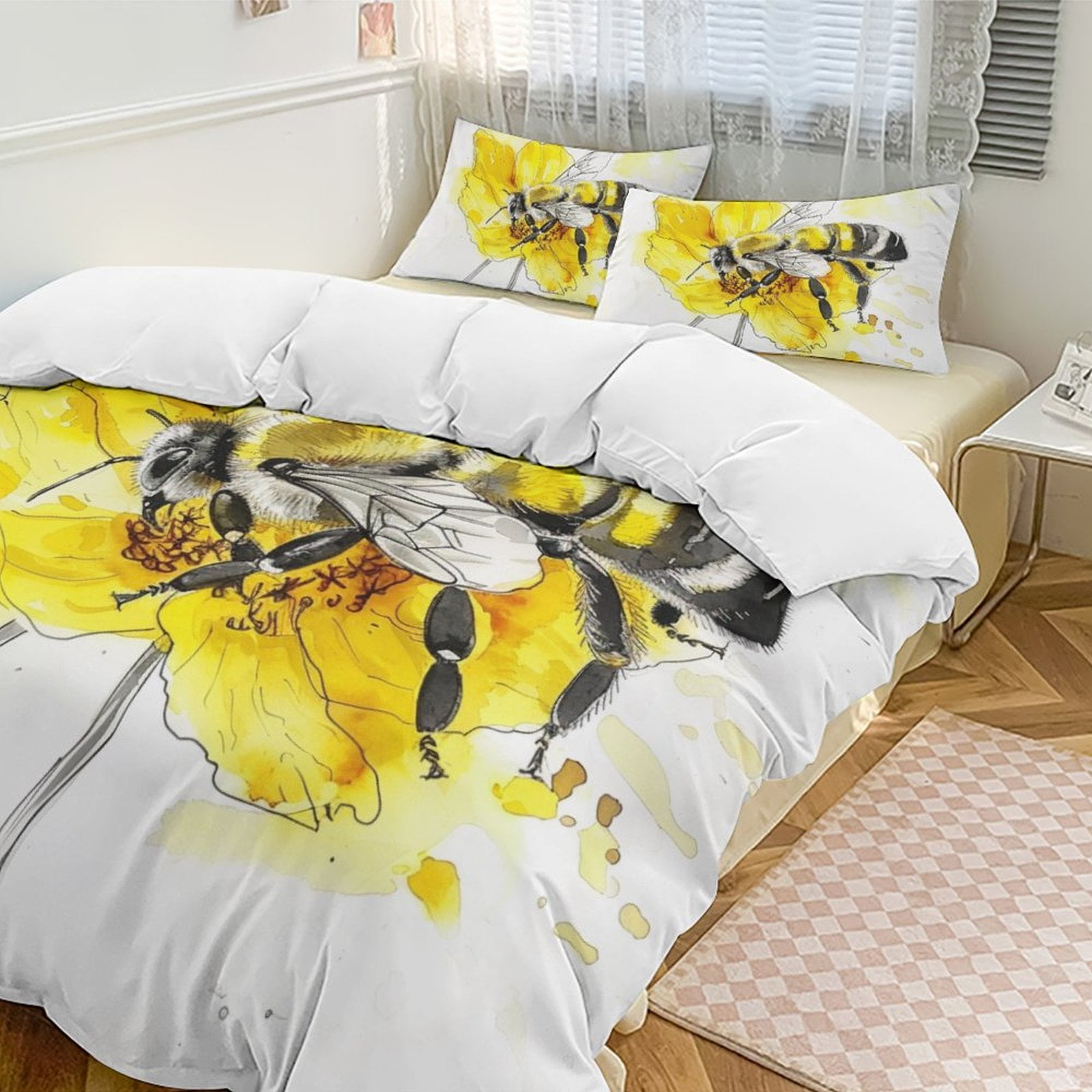 Happy Cute Bees Duvet Cover Set Themed Multicolor Polyester Bedding Set ...