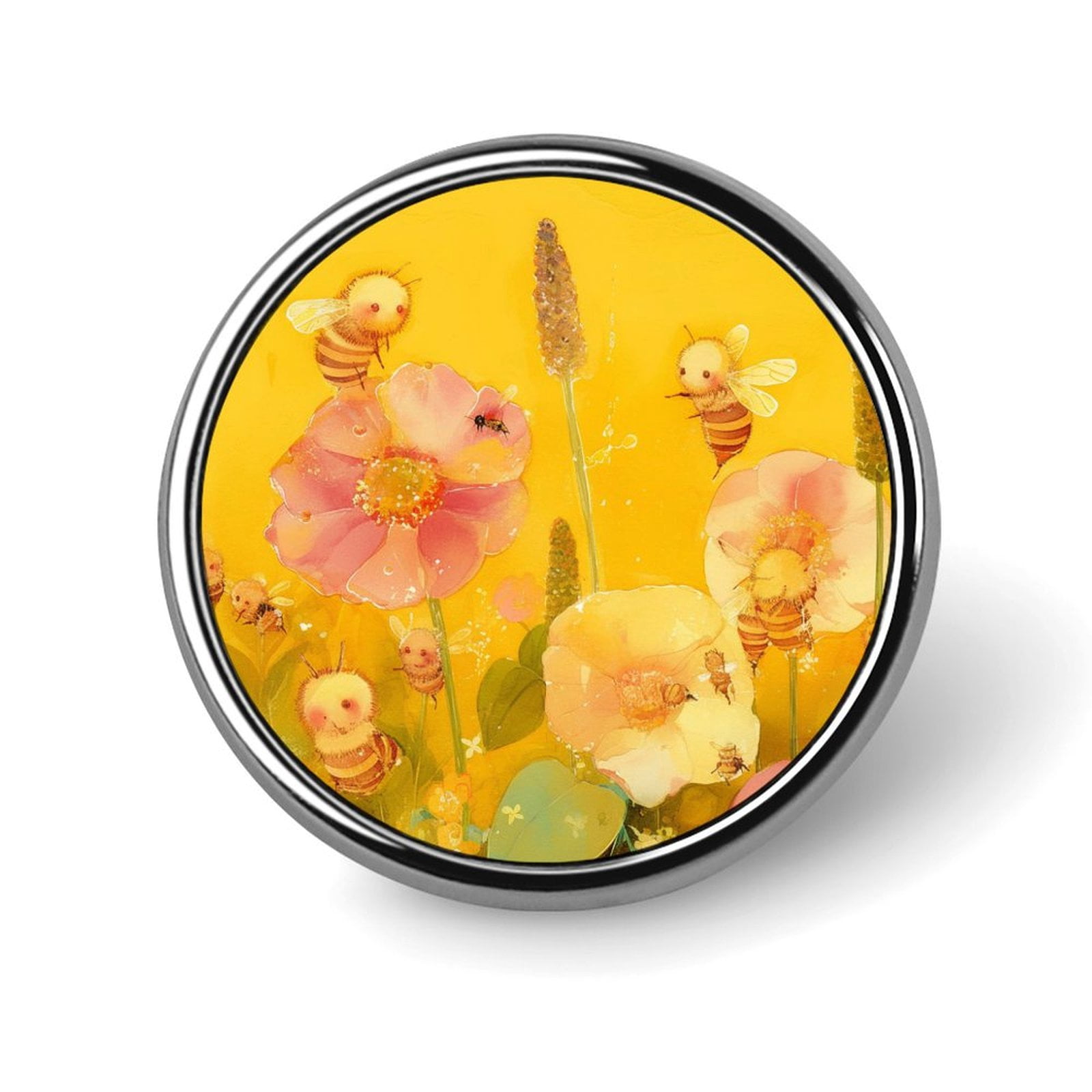 Happy Cute Bees Lapel Pin Round Art Badge Accessories Backpacks ...