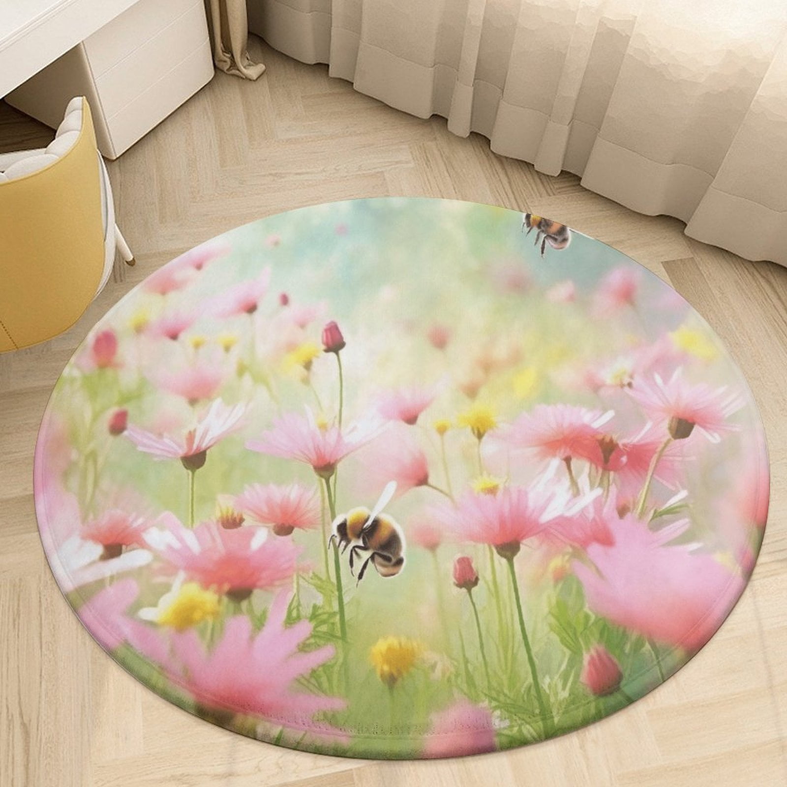 Happy Cute Bees Round Rugs -Washable Non-Slip Small Round Area Rug ...
