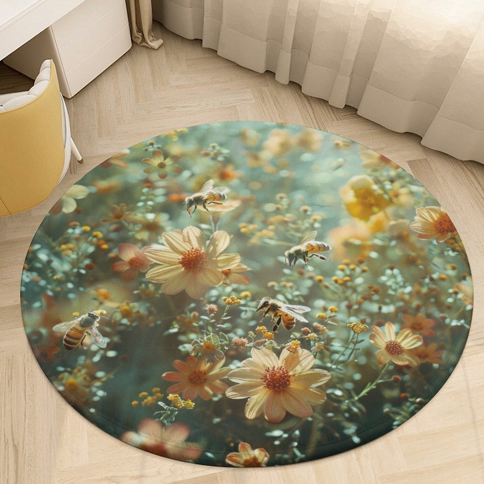 Happy Cute Bees Round Small Area Rug, Print Non Slip Washable Floor Mat ...