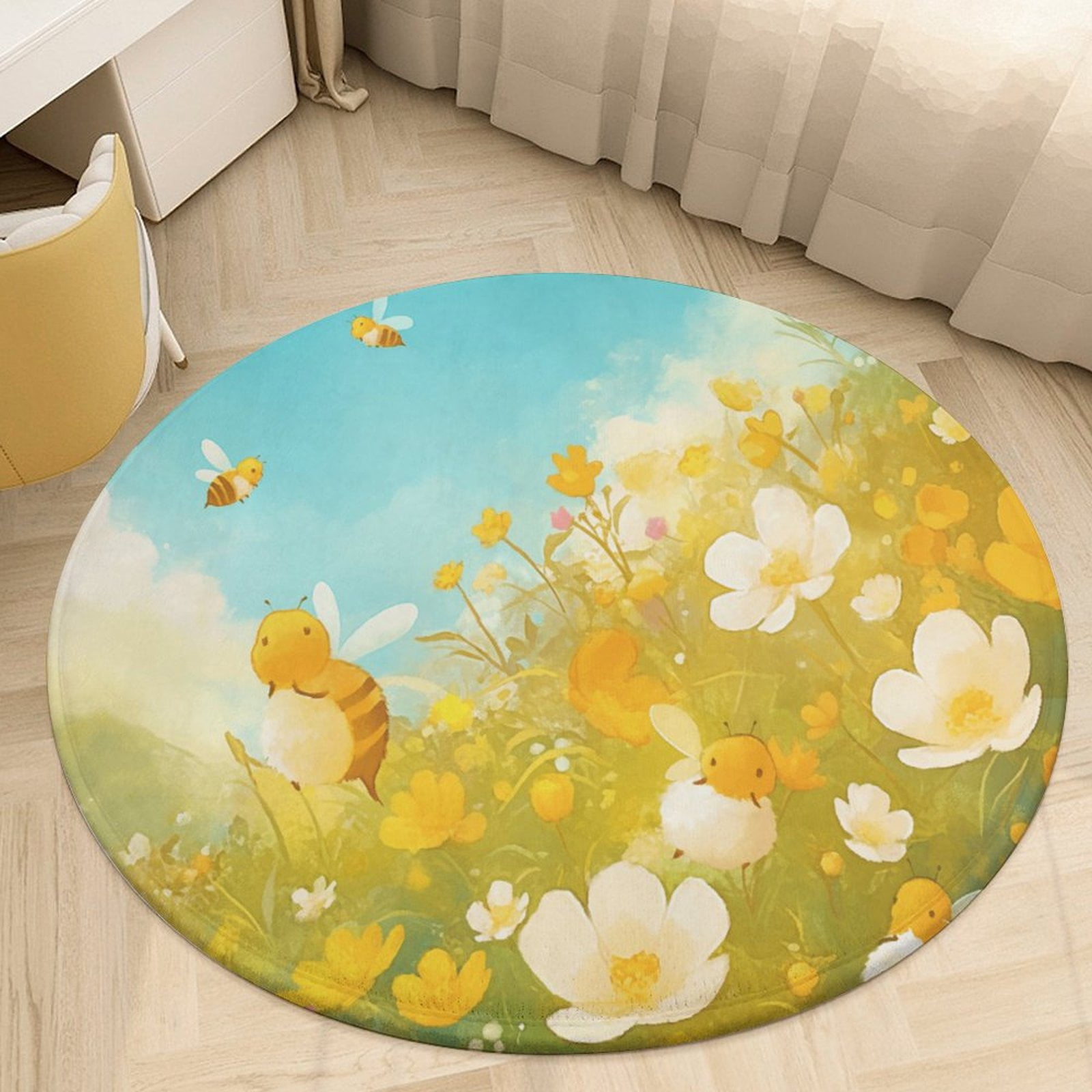 Happy Cute Bees Round Small Area Rug, Print Non Slip Washable Floor Mat ...